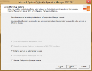 How can I install the Configuration Manager 2007 Console in Windows 8 ...