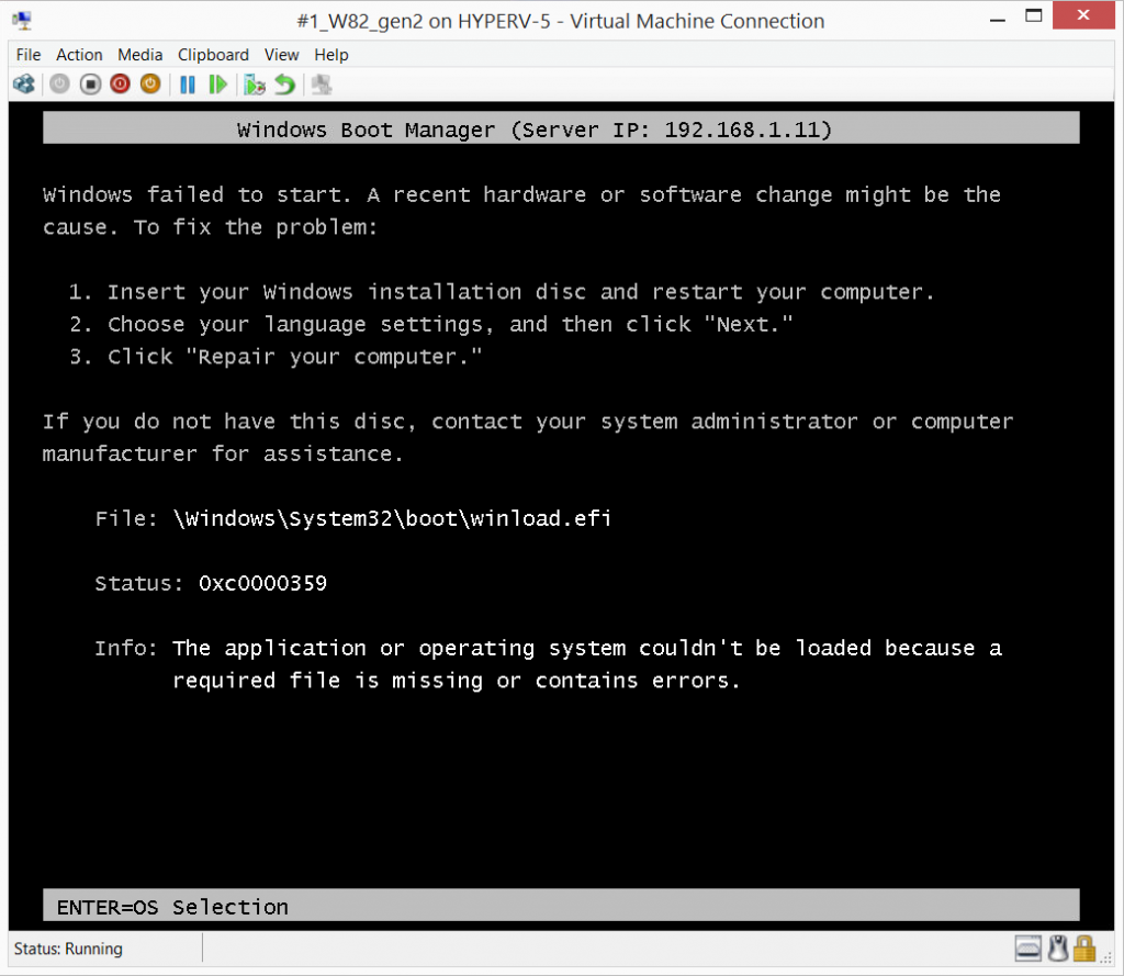 Why do I get a winload.efi (Status: 0xc0000359 error) when using UEFI network boot in System ...