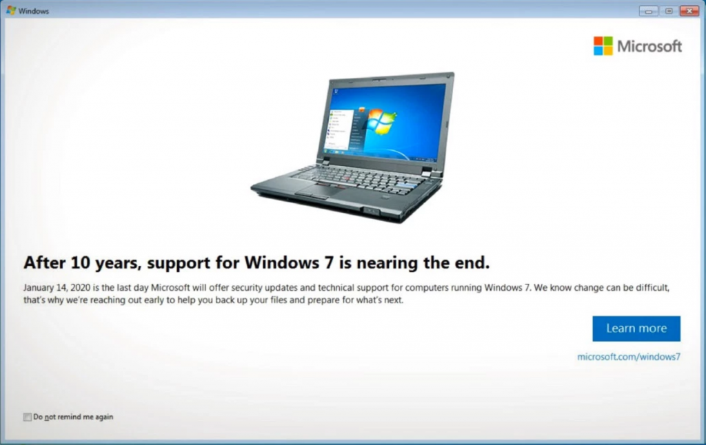 Windows 7 users getting a popup to remind them of the end of support ...
