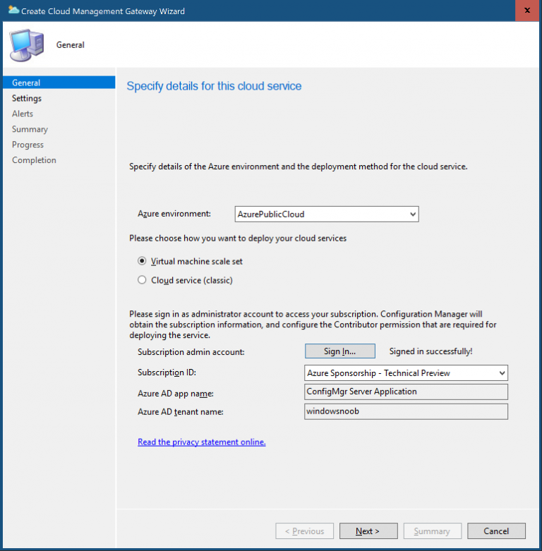 Creating a VMSS CMG and setting VM size with Technical Preview 2105 ...