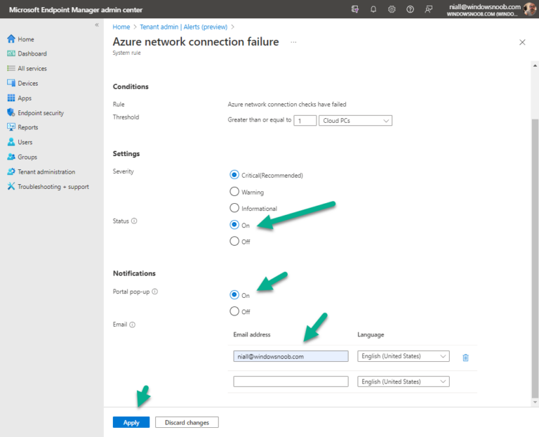 How can I configure alerts for Windows 365 activity in Intune - Windows ...