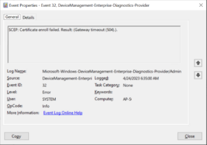 Troubleshooting SCEP: Certificate enroll failed. Result: (Gateway ...