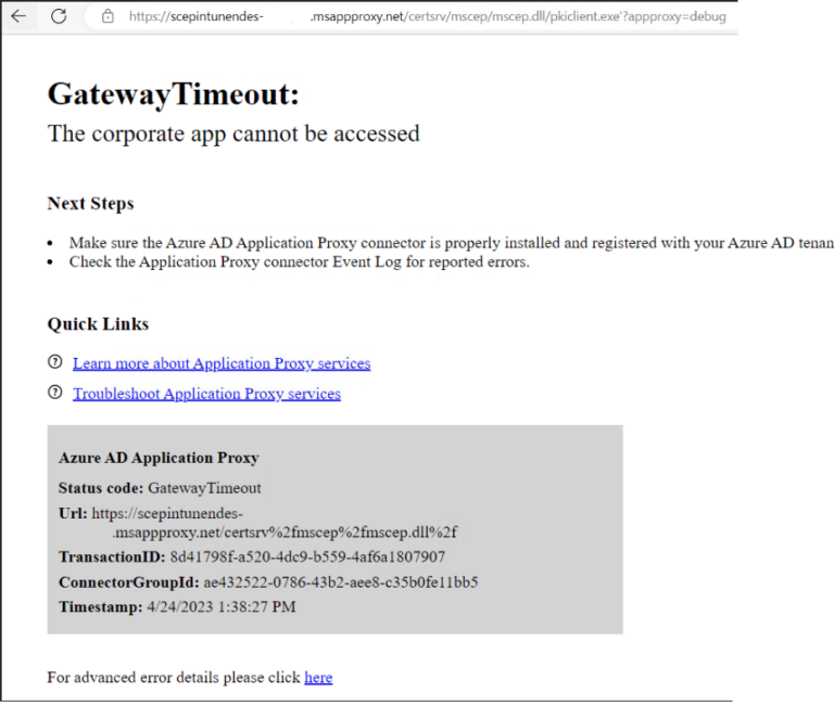 Troubleshooting Scep Certificate Enroll Failed Result Gateway Timeout 504 Just