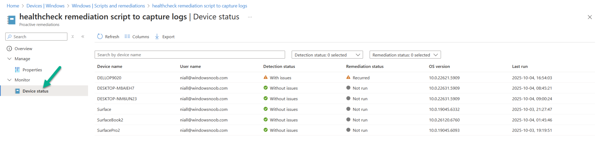 Using remediation scripts in Intune to grab Windows 365 health check ...